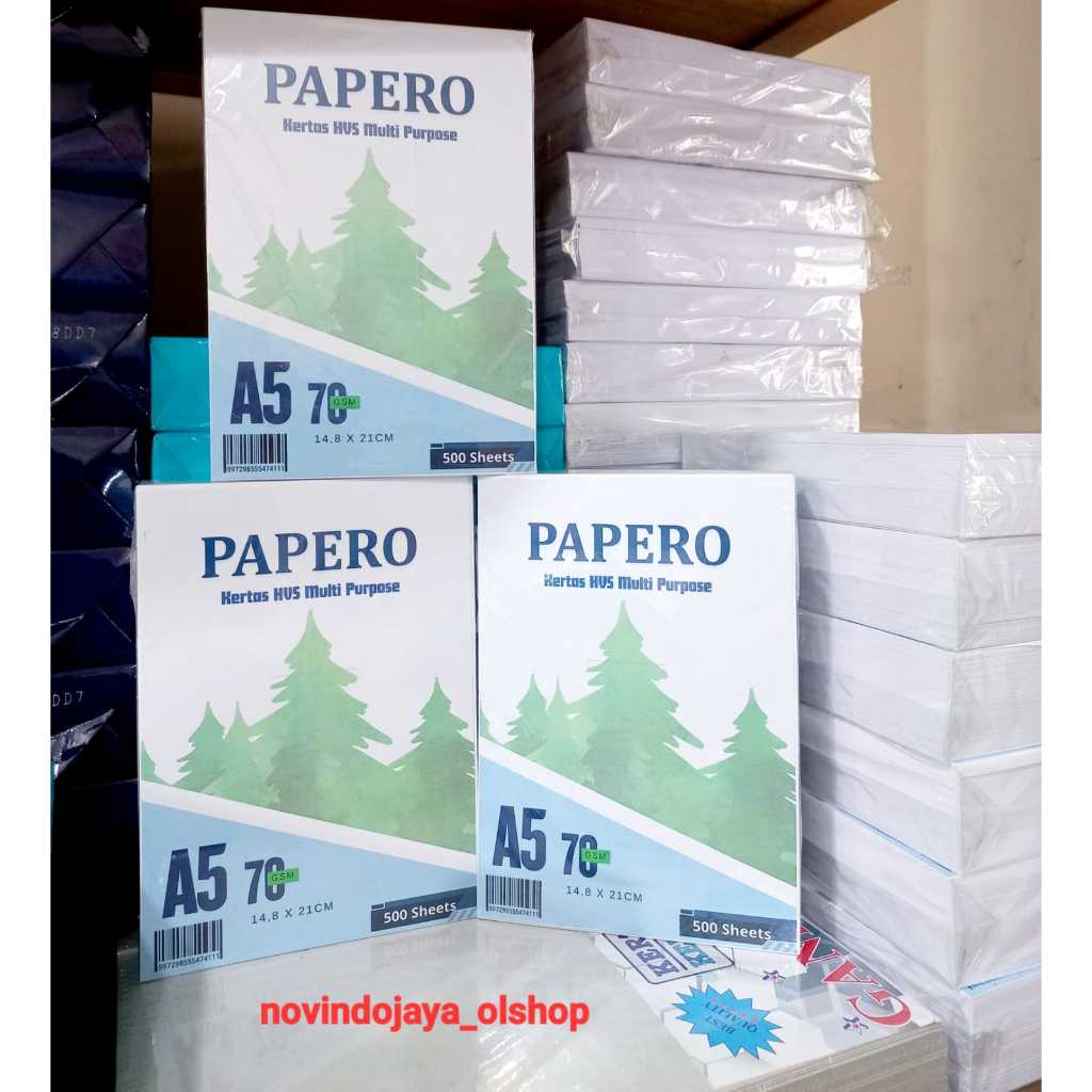 Jual KERTAS HVS A5 70GR KERTAS HVS PUTIH PAPERO ISI 500 LEMBAR /RIM ...