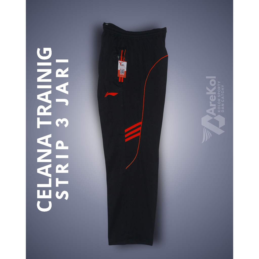 Jual Celana Training Olahraga saku Resleting Pria Wanita strip 3 Gym ...