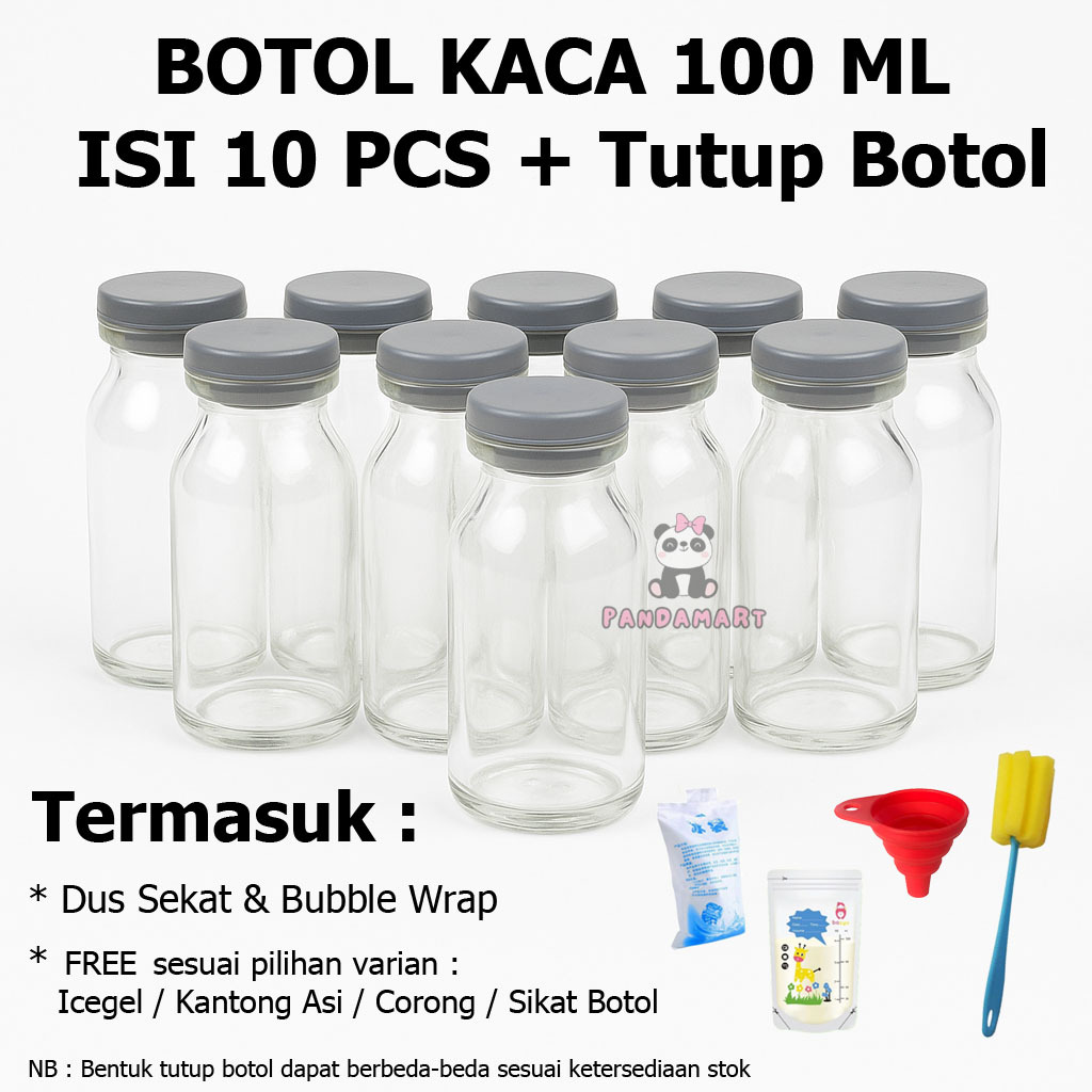 Jual Botol Kaca 100ml Isi 10pcs - BPA Free, Tahan Panas | Untuk ASI ...