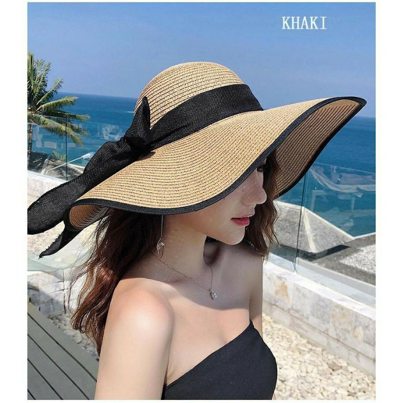 Jual Grosir Termurah NEW Topi Pantai Lebar Rajut Pita Sun Hat ada tali leher, topi pantai import ...