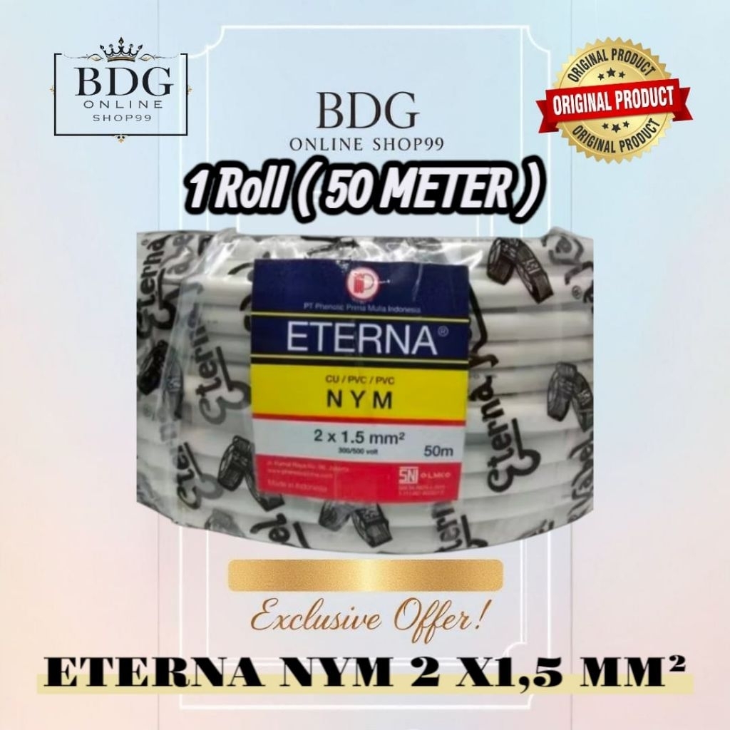 Jual KABEL ETERNA NYM 2X1,5 MM² ( 1 Roll / 50 METER) | Shopee Indonesia