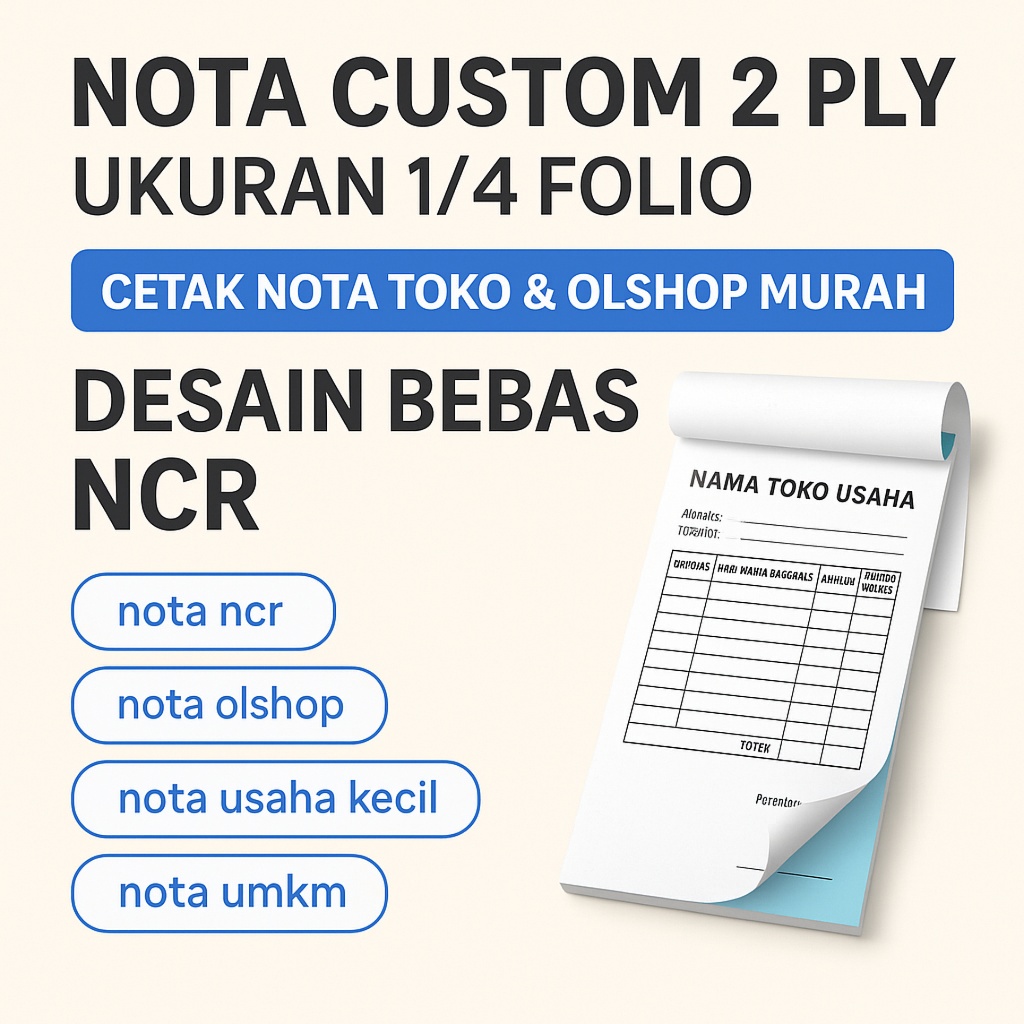 Jual Nota Custom 2 ply Ukuran 1/4 Cetak Nota NCR bisa Pakai Nama Toko ...
