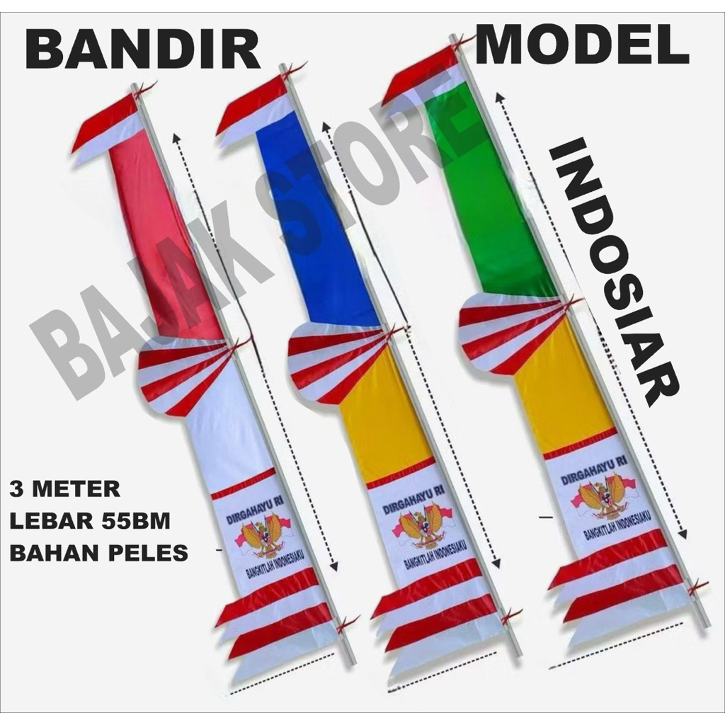 Jual BENDERA UMBUL-UMBUL MERAH PUTIH MODEL BANDIR INDOSIAR PANJANG 3 meter | Shopee Indonesia