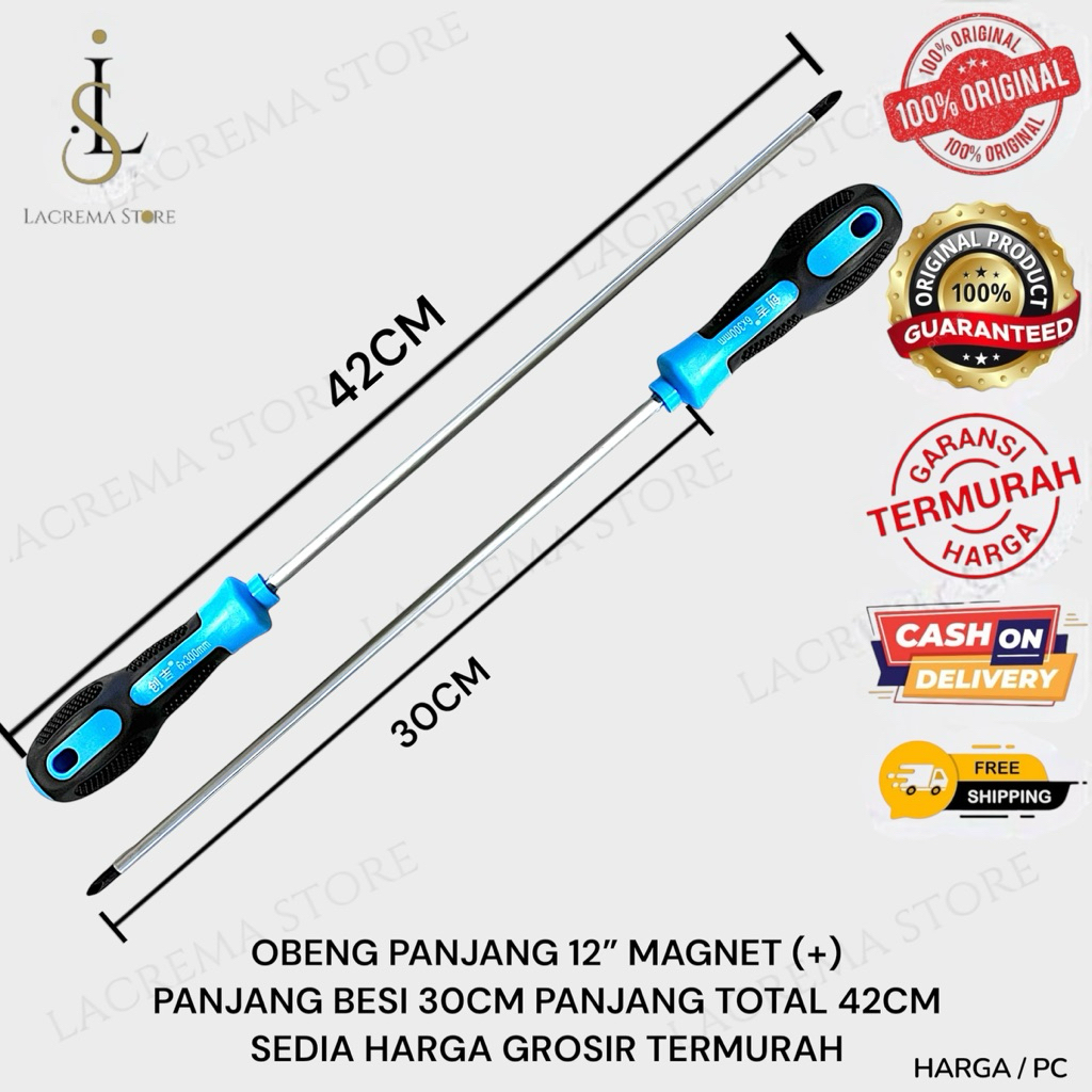 Jual OBENG PANJANG MAGNET PLUS + GAGANG KARET 12 INCH BIRU | Shopee ...