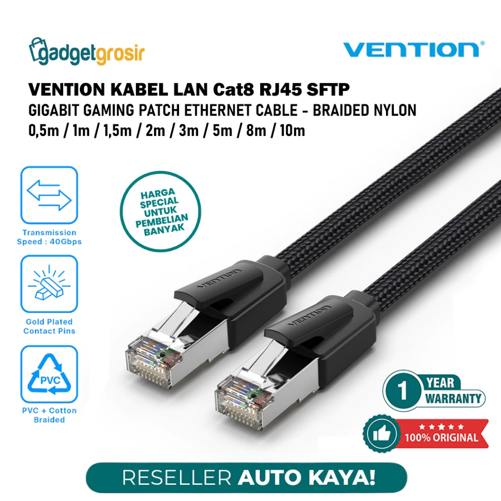 Jual Vention Kabel Lan Cat8 Cat.8 40Gbps Gigabit RJ45 SFTP 1 Meter / 1 ...