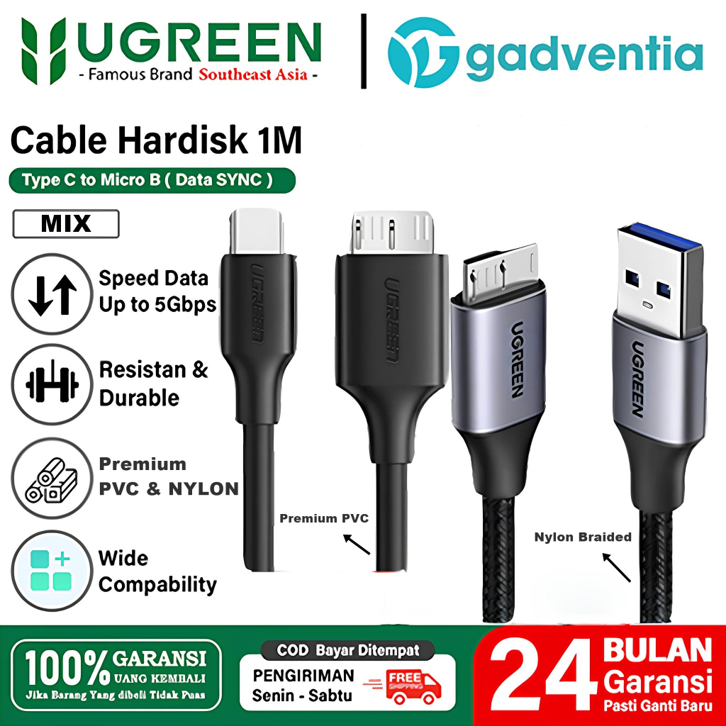 Jual UGREEN Kabel Data Hardisk USB-C to Micro B Eksternal Hard Drivers ...