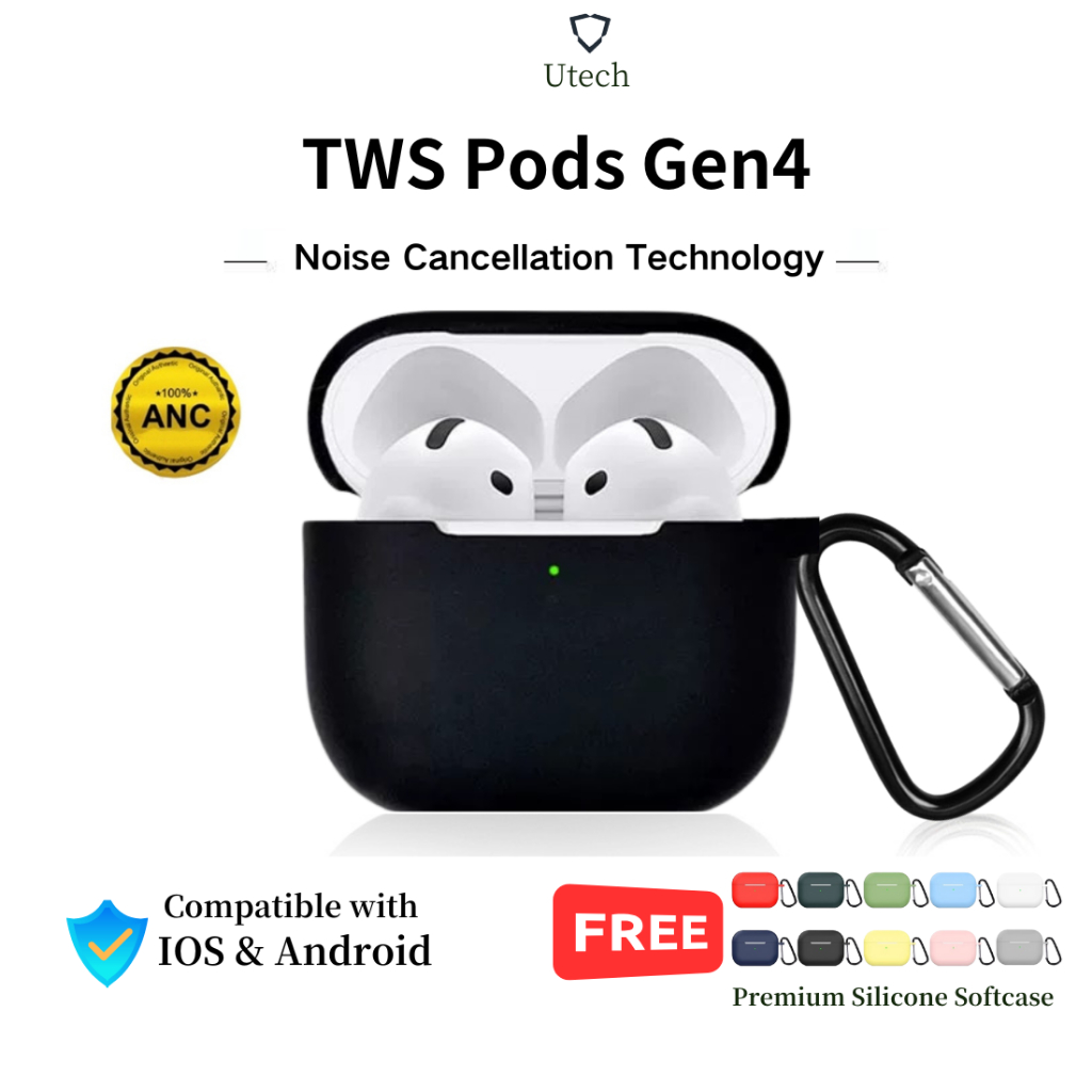 Jual Utech Pods Gen4 Active Noise Cancellation Wireless Bluetooth Earphone Headset Headphone ...