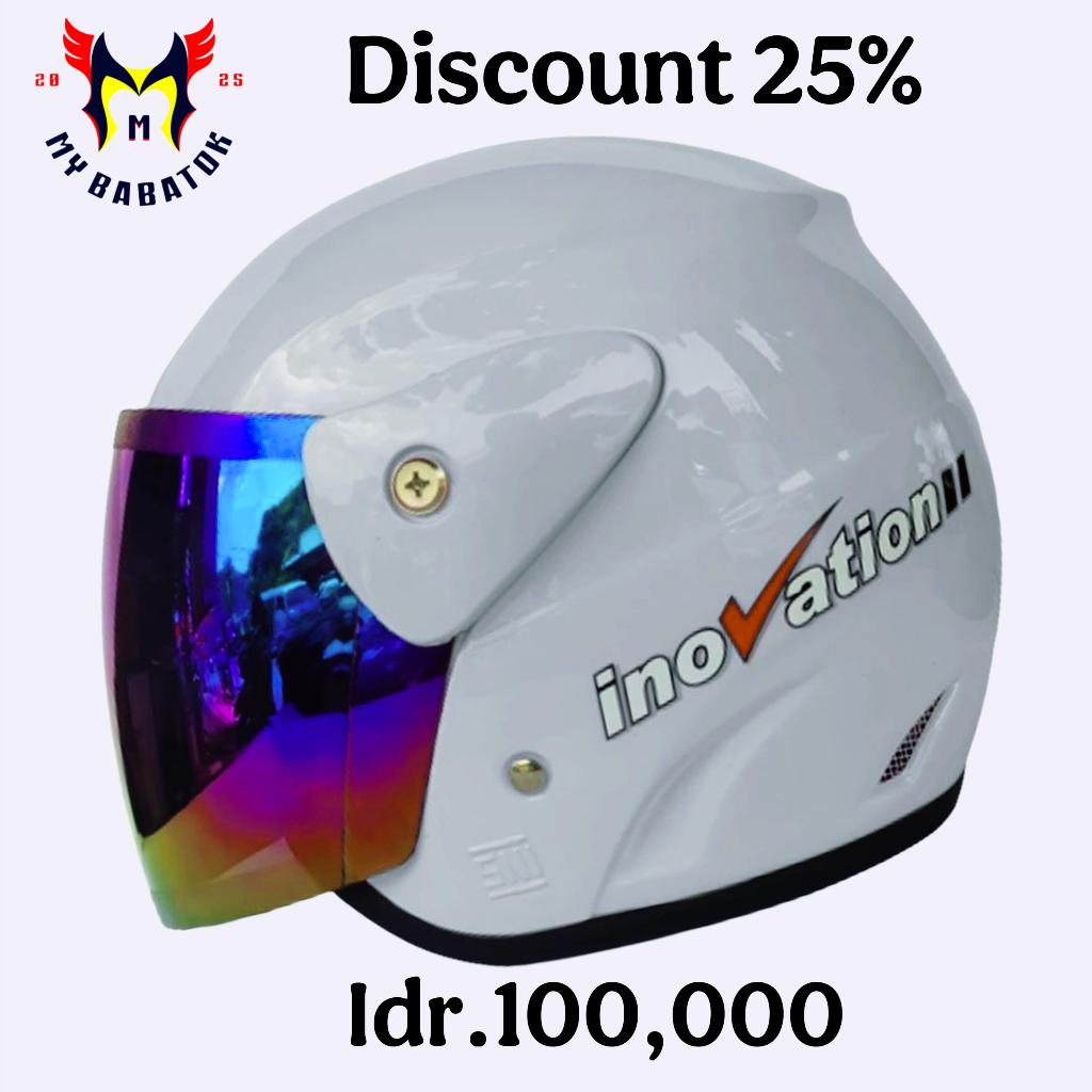 Jual Helm Half Face Evo Inovation Polos Kaca Hitam Pelangi Silver/Helm ...