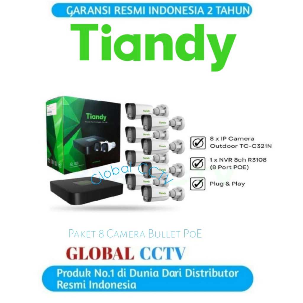 Jual Tiandy TC-KIT 8CH AK 2MP IP Camera POE Paket 8 Kamera CCTV Outdoor Audio Praktis | Shopee ...