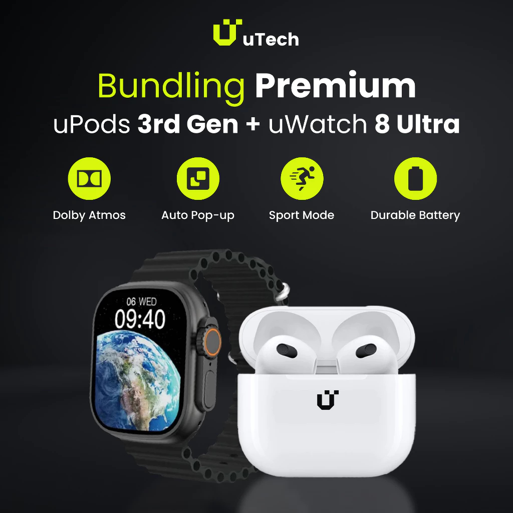 Jual uTech BUNDLE Premium Series 8 Ultra T800 & uPods 3 Smartwatch TWS ...