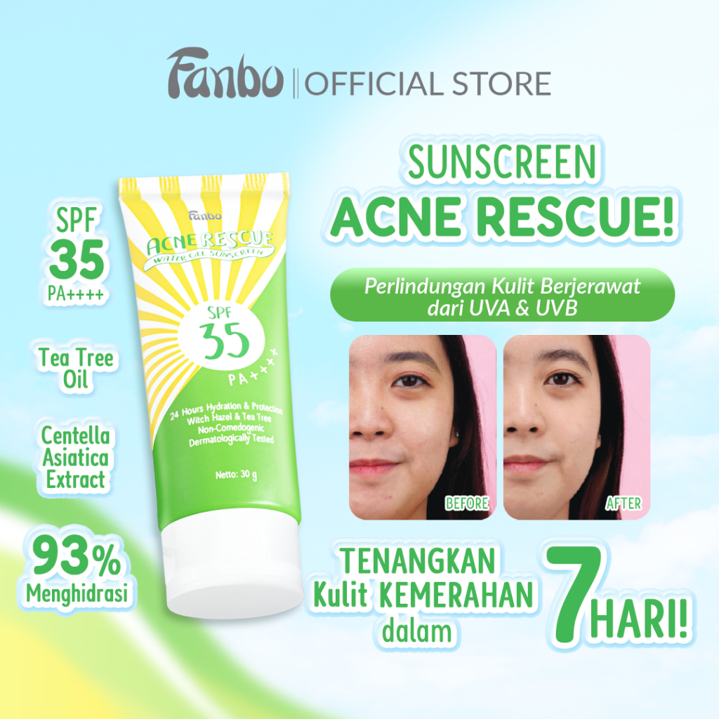 Jual Fanbo Acne Rescue Water Gel Sunscreen SPF 35 , PA++++ - untuk kulit berjerawat dan ...