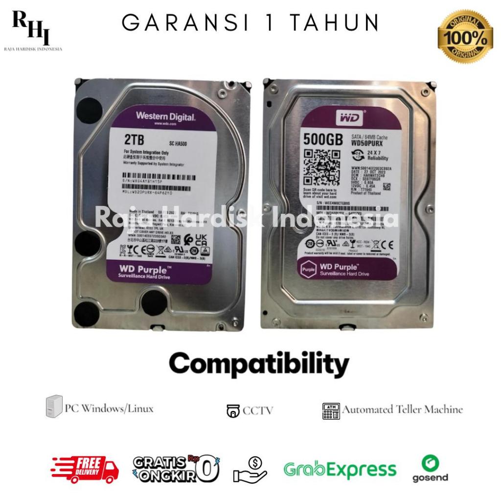 Jual Hardisk WD Purple Surveilance Skyhawk CCTV 1TB/500GB For CCTV DVR ...