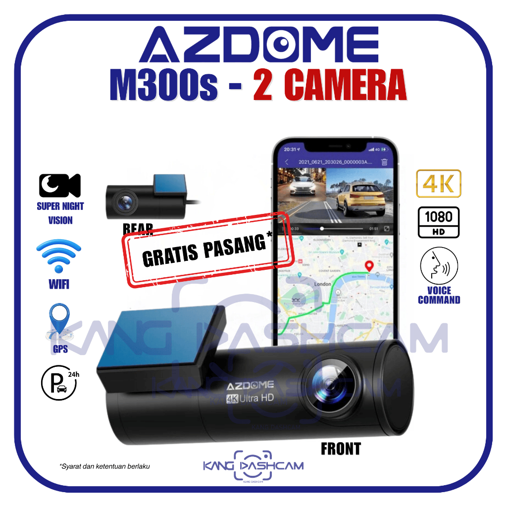 Jual Azdome M300s 4K Dual Camera WiFi GPS M300 Car Dash cam Kamera ...
