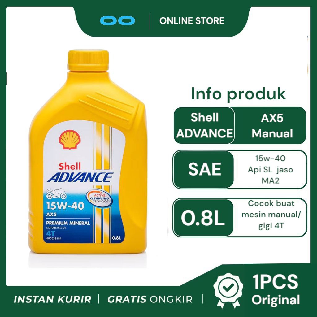 Jual OLI SHELL ORIGINAL AX5 Shell Advance 4T AX5 15W-40 (0.8L) Oli ...