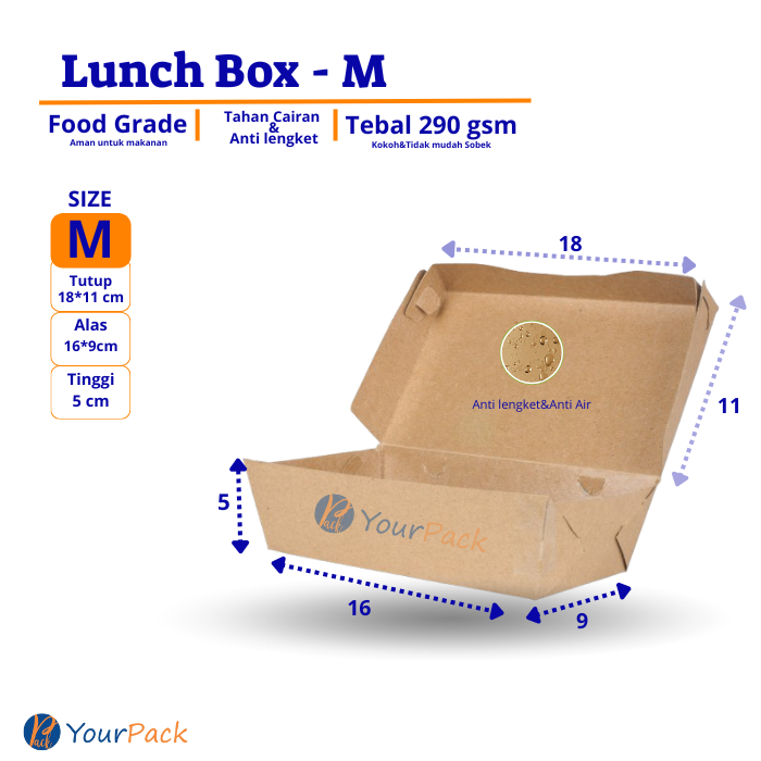 Jual Paper Lunch Box Kraft / Kotak Makan Kertas Coklat / Kotak Bungkus Nasi Ukuran M Laminasi PE ...