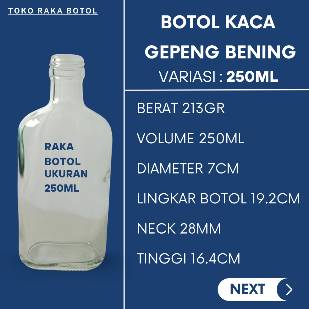 Jual BOTOL KACA GEPENG UKURAN 250ML | Shopee Indonesia