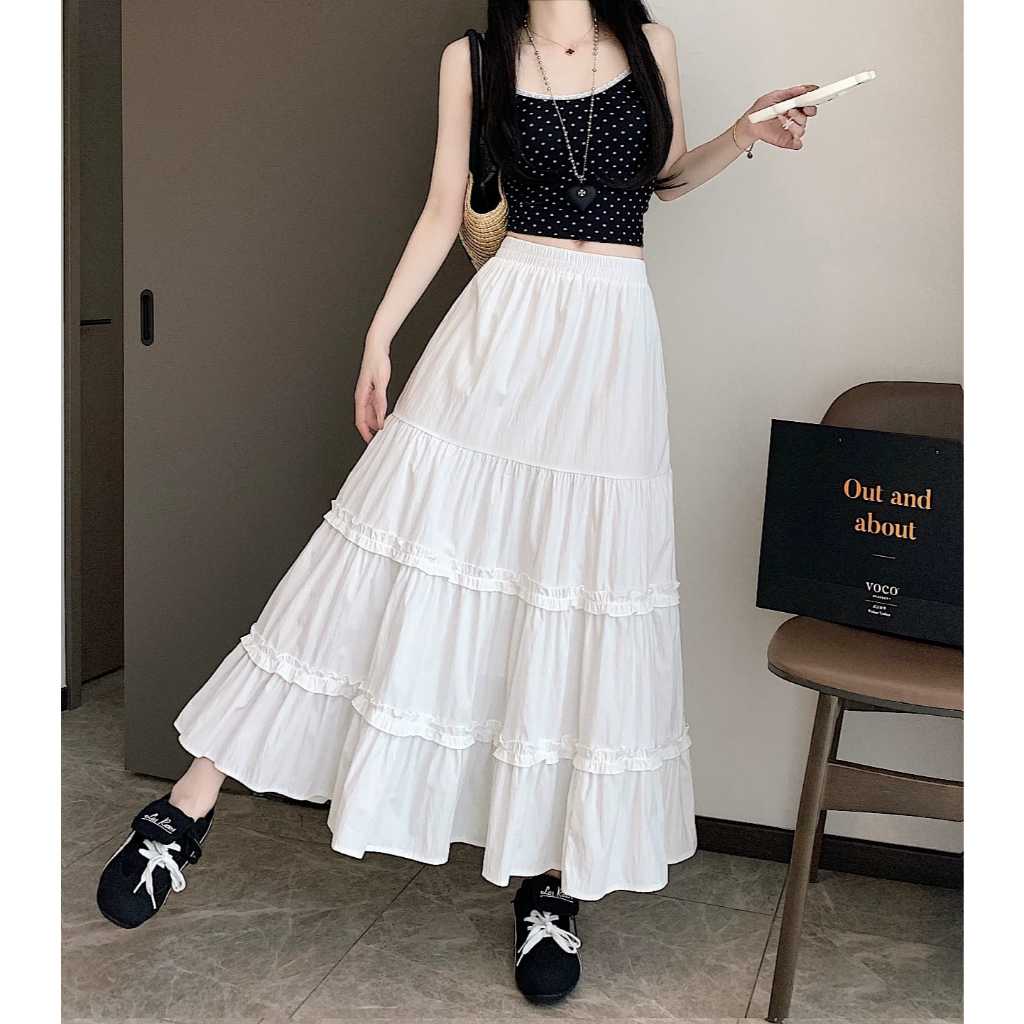 Jual Rok Susun Tingkat 3 Wanita / Rok Panjang Warna Putih / Rok ...