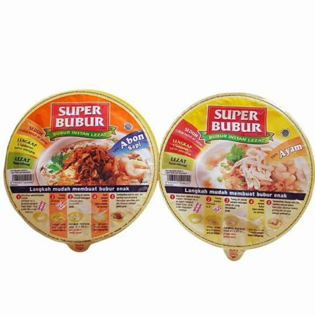 Jual Super bubur cup 64gr rasa ayam dan abon sapi 1 dus isi 24 pcs ...