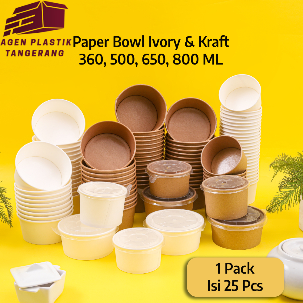 Jual [Isi 25 Pcs] Paper Bowl 360ml 500ml 650ml 800ml Coklat & Putih ...
