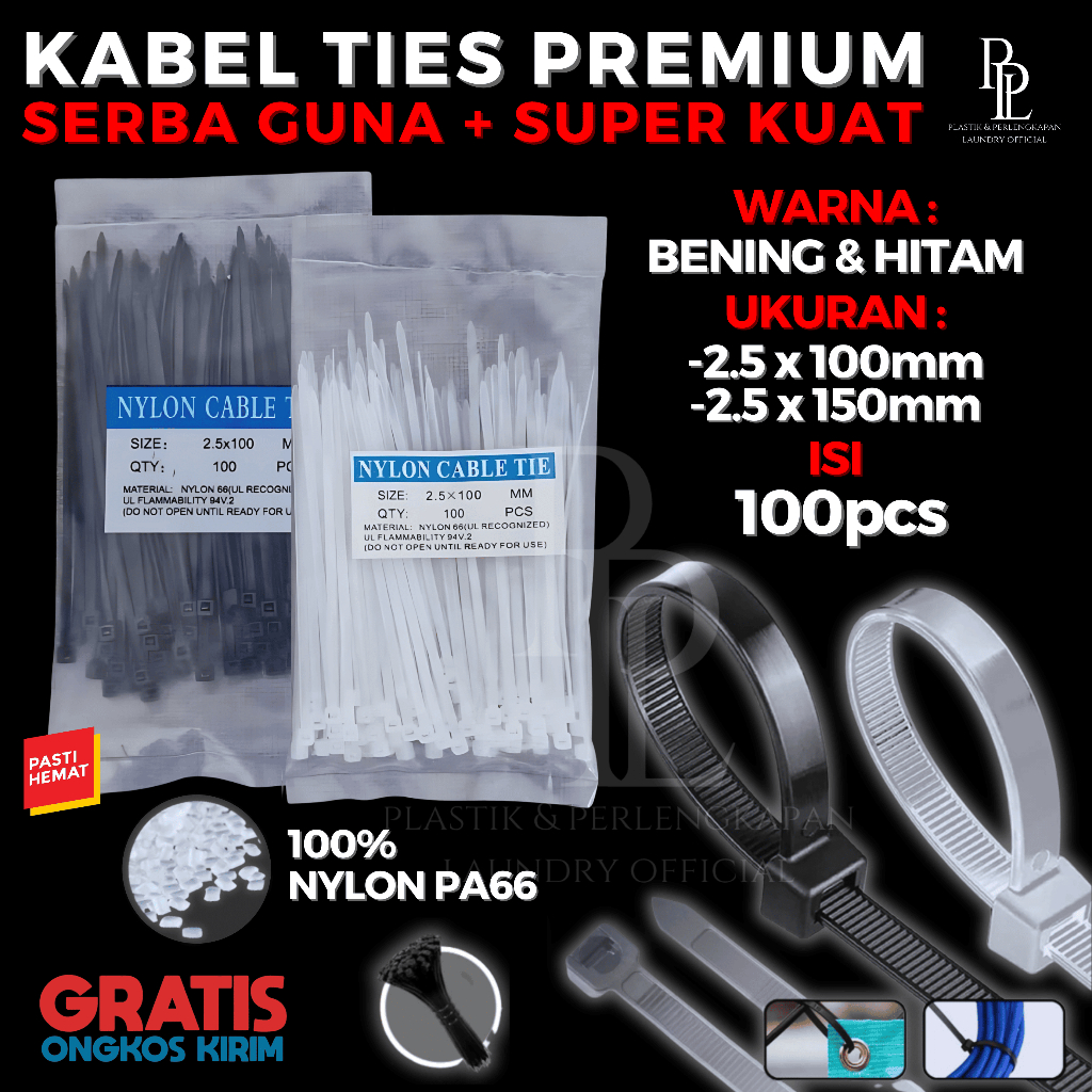 Jual [100 PCS ] KABEL TIES PUTIH / HITAM PREMIUM 2,5 X 100 mm , 2,5 X ...
