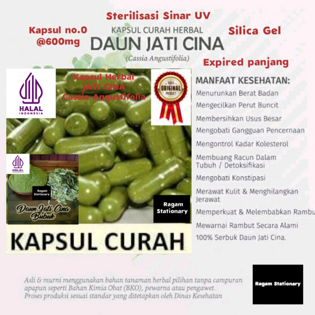 Jual KAPSUL BUBUK DAUN JATI CINA HERBAL JAMU OBAT CURAH 100 BUTIR ...