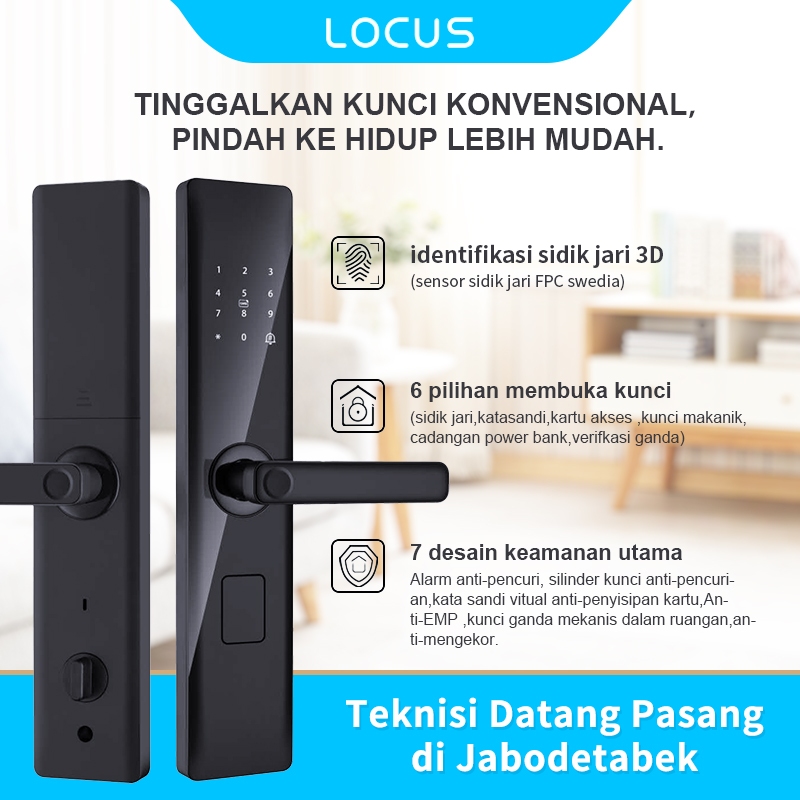 Jual Locus A3 Smart Door Lock dengan Sidik Jari, Kunci Pintu Digital Fingerprint/Password/Access ...