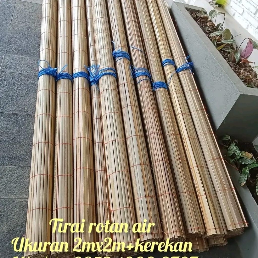 Jual tirai krey bambu 2x2m lengkap dengan tali penggulung keren dan ring besi | Shopee Indonesia