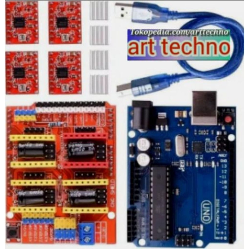 Jual cnc shield V3 4 slot stepper motor driver a4988 Uno R3 16u2 mini ...