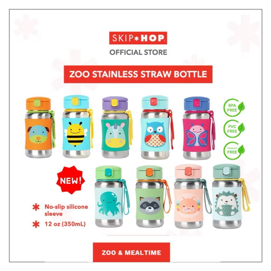 Jual SKIP HOP Zoo Stainless Straw Bottle (3Y+) Dengan Strap / Botol Minum Anak Stainless Steel ...