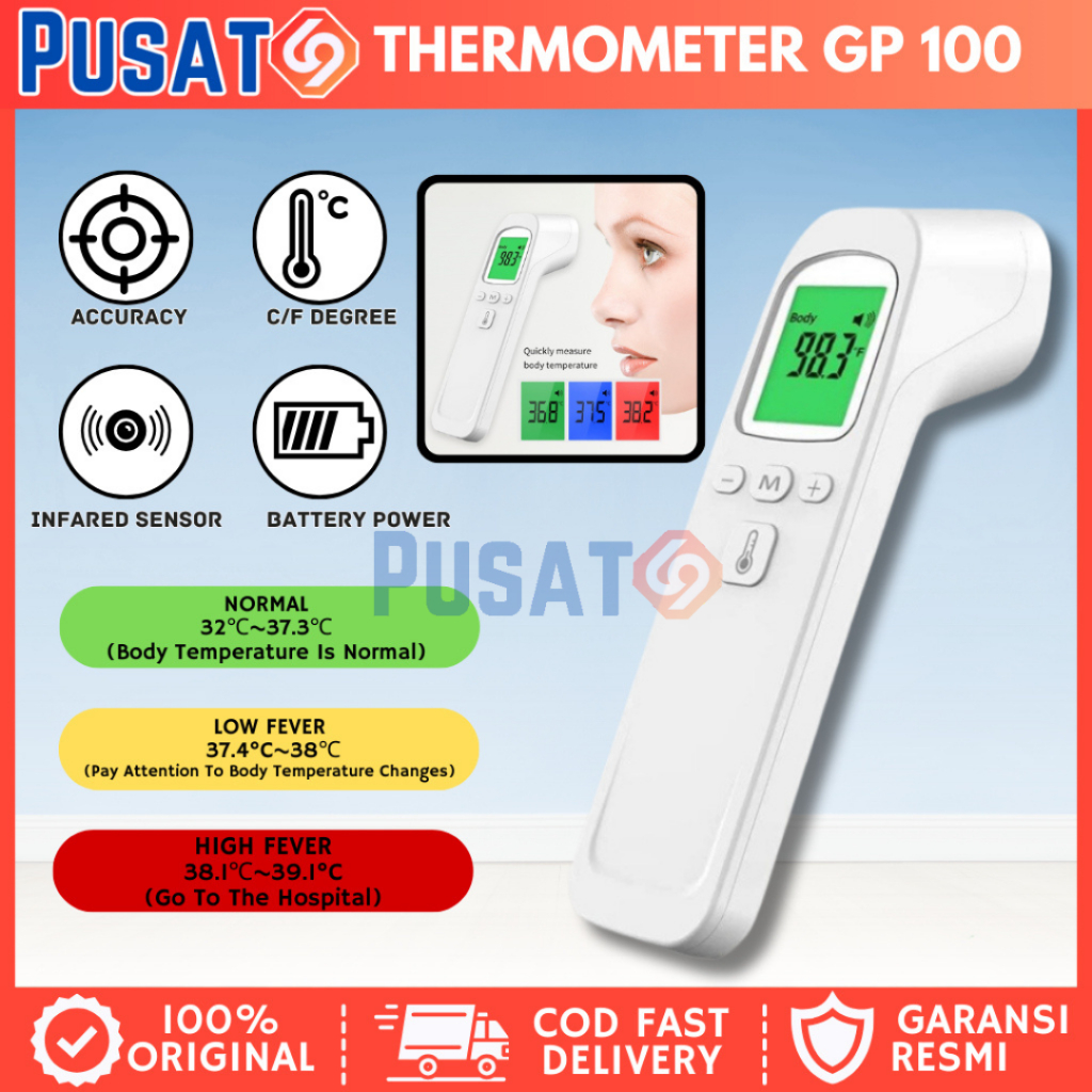 Jual Thermogun thermometer infrared Thermo gun GGP-100 layar 3 warna ...