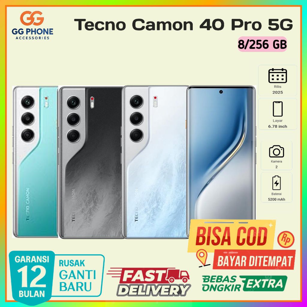 Jual TECNO CAMON 40 Pro 5G - 8+8GB*/256GB, Mediatek D7300 Ultimate, 6.78" FHD+144HZ 3D Curved ...
