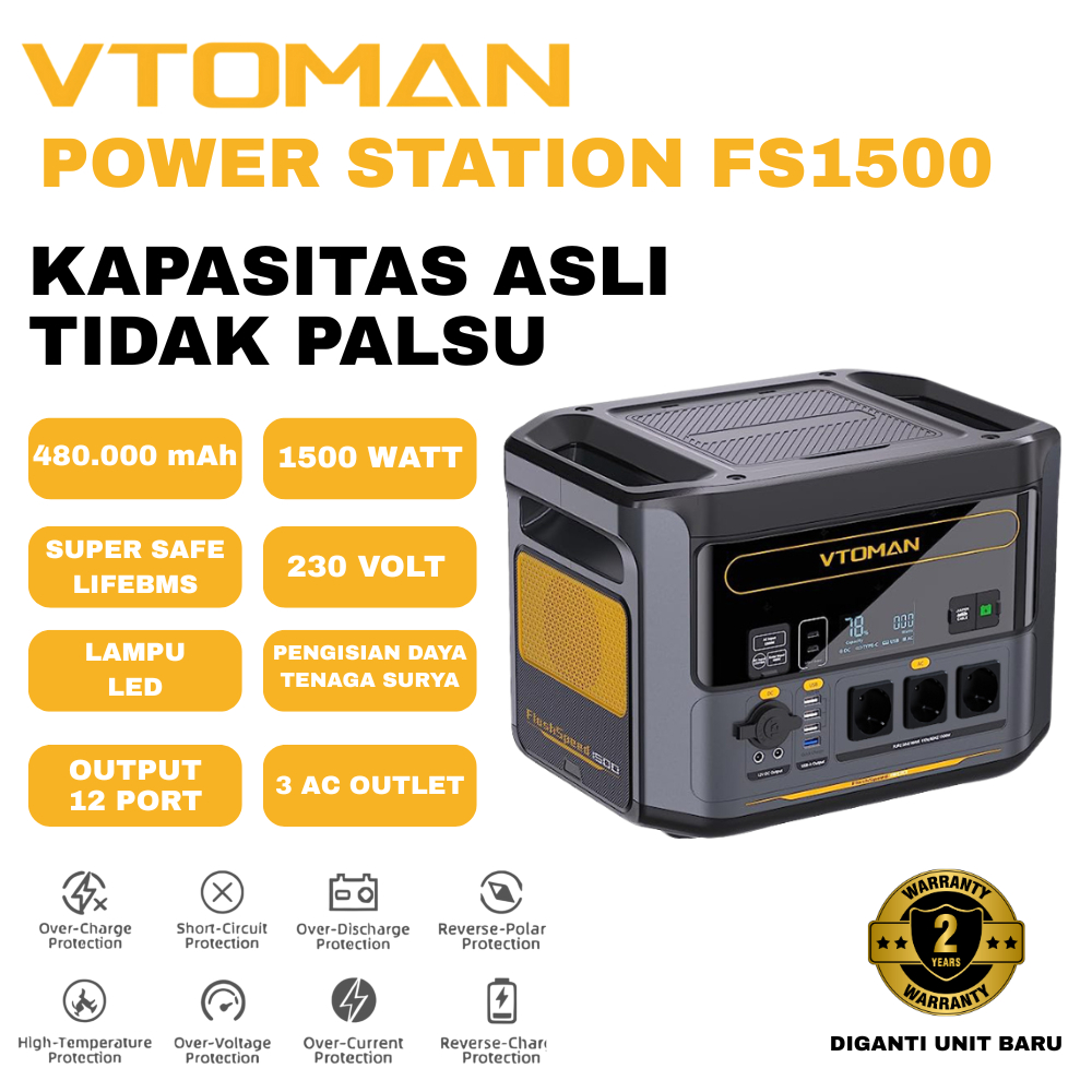 Jual VTOMAN Flashspeed1500+VS220 Pro Portable Power Station 1500W Pembangkit Listrik Tenaga ...