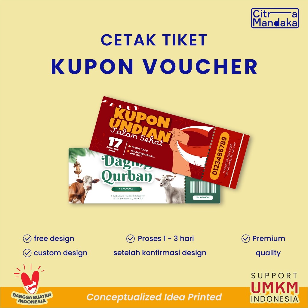 Jual Cetak Voucher Custom 1 Sisi | Kupon, Tiket, Karcis, Voucher Hadiah & Undian | Shopee Indonesia