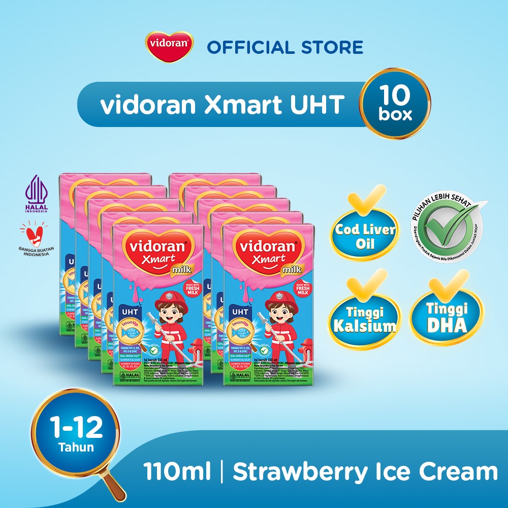 Jual Vidoran Xmart UHT Strawberry Ice Cream (1-12 th) - 10x110ml (Exp ...
