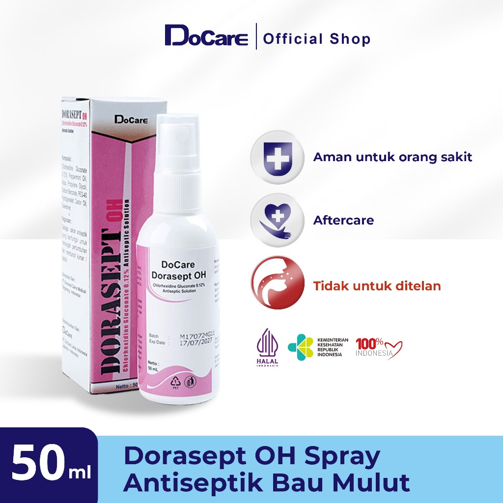 Jual DoCare Dorasept OH Spray Antiseptik Bau Mulut Original 50ml ...