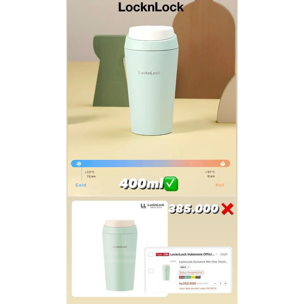 Jual LocknLock Exclusive Mini One Touch Tumbler 400ml | Shopee Indonesia