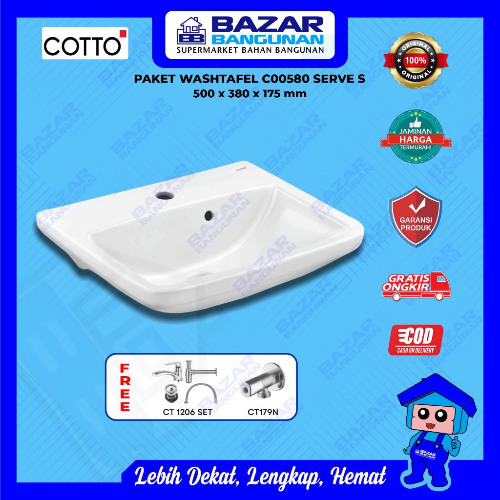 Jual Cotto - Paket Washtafel Wastafel Gantung C00580 Serve S Keran Stop ...
