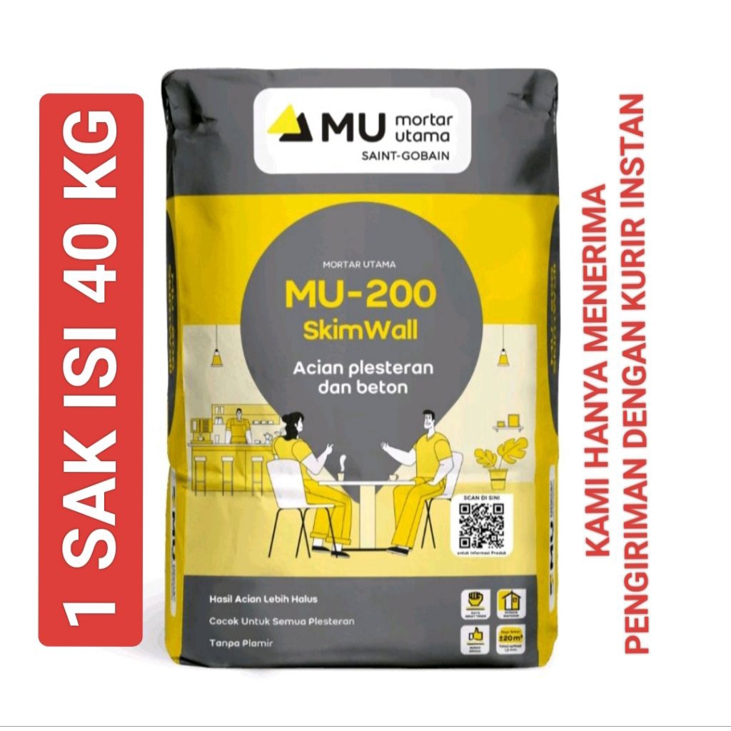 Jual MU-200 Skim Wall 40 kg Semen Mortar Utama Acian Plesteran dan ...