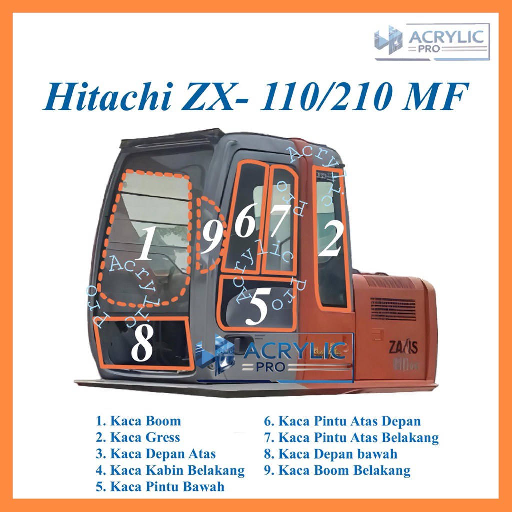 Jual Kaca Akrilik Alat Berat Excavator Hitachi ZX- 110/210 Mf | Shopee ...