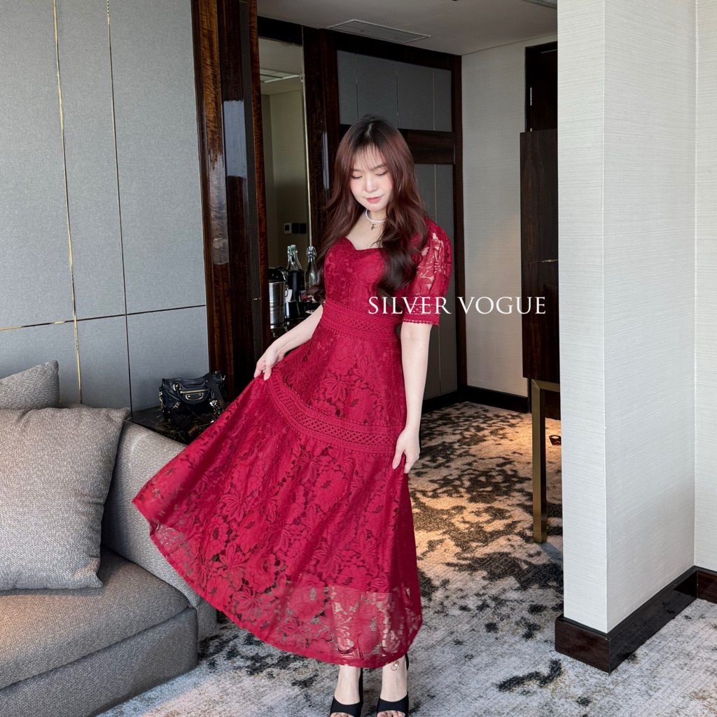 Jual SV 5657 - Kaverla Dress | Silvervogue | Gaun Brukat Lace Midi ...