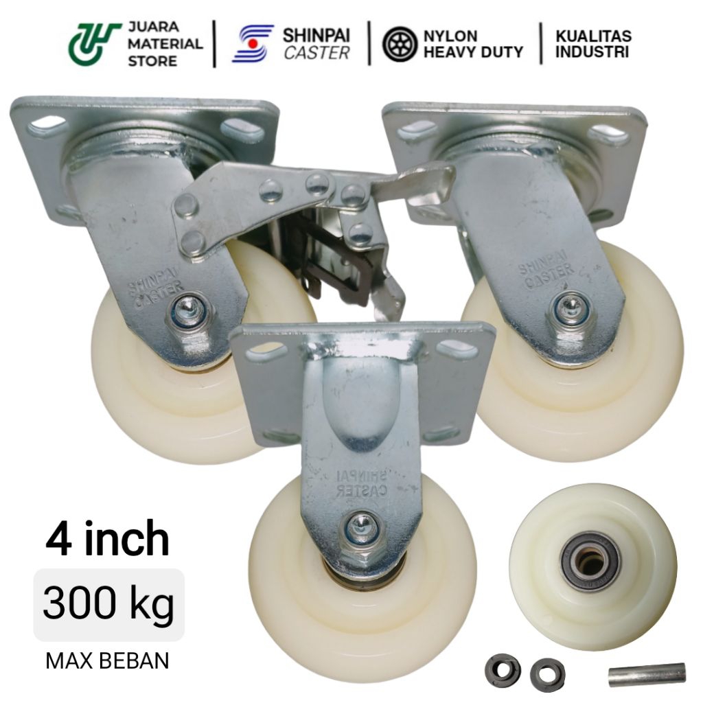 Jual Roda Troli 4 inch 100mm Nylon High Strength Double Ball Bearing ...