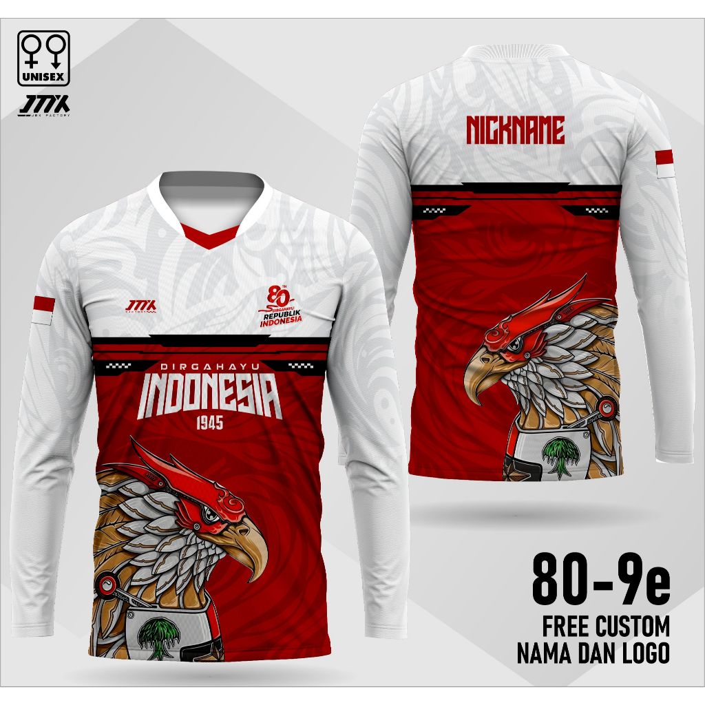 Jual jersey garuda Indonesia lengan panjang jersey kemerdekaan hut RI 80 kaos 17 Agustus jersey ...