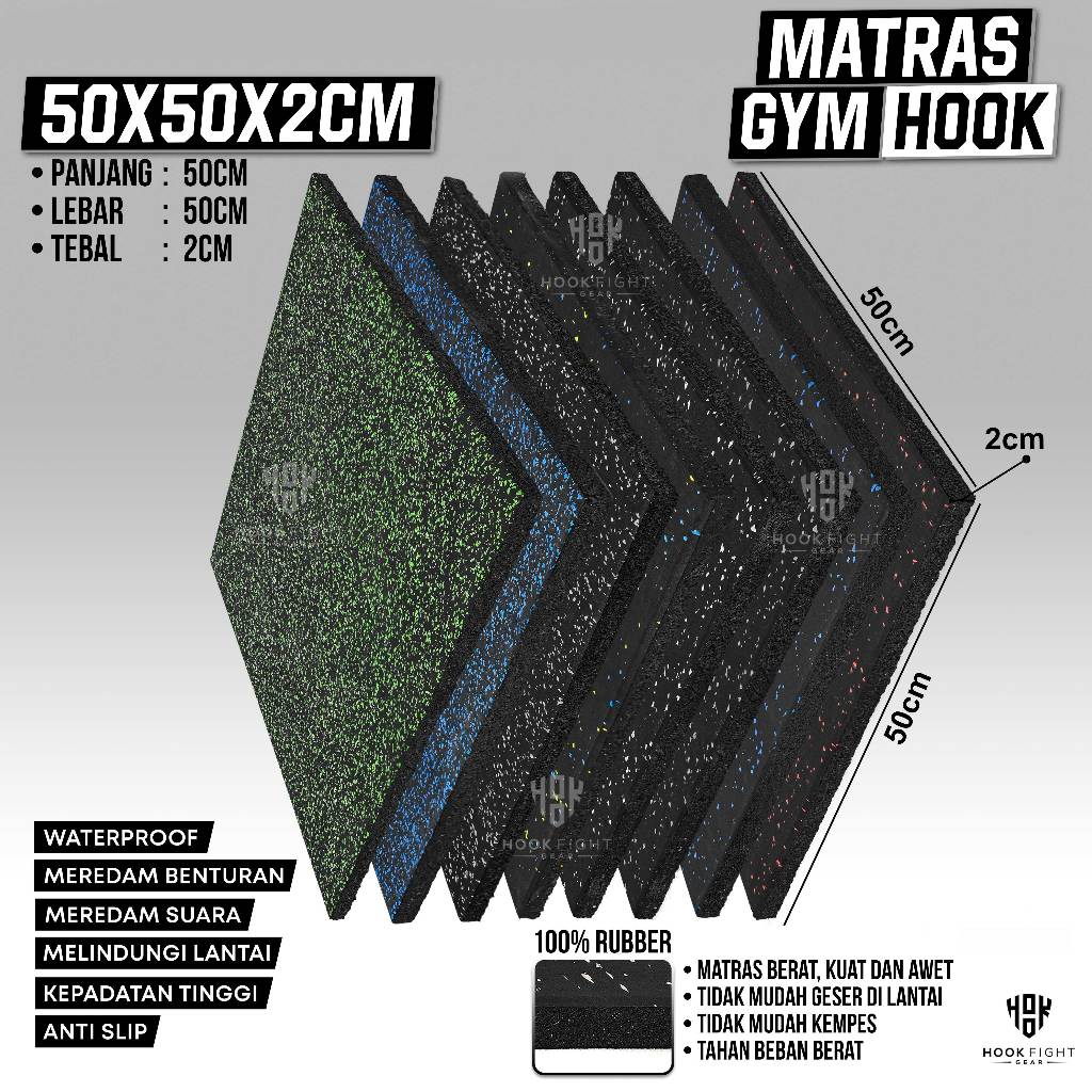 Jual Matras Gym Karet 50cm x50 cm x 2cm Indofight Karpet Fitness Rubber ...