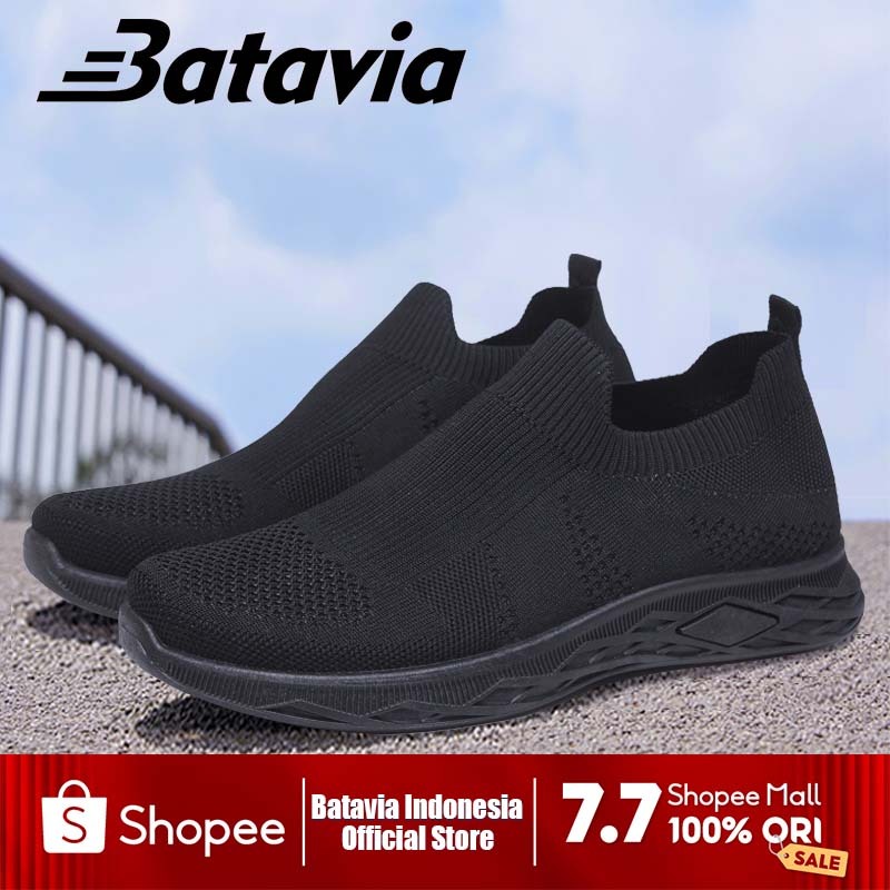 Jual Batavia Sepatu Pria Ringan Hitam Slip-On Senior Kasual Flyknit ...