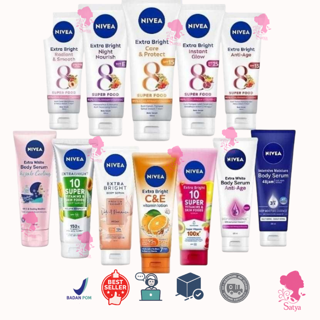 Jual nivea extra bright 10 super vitamin + skin foods body serum ...