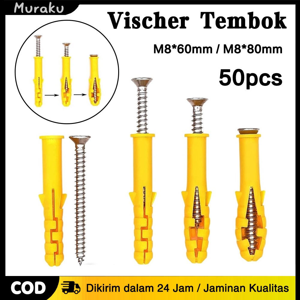 Jual 50 Set Sekrup Angkur Baut Tembok Wall Plug Angkur untuk Dinding ...