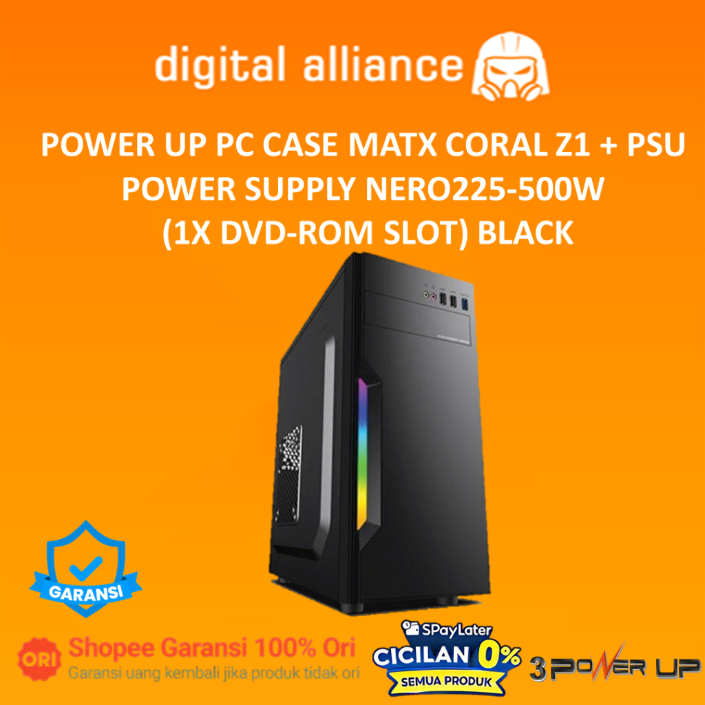 Jual POWER UP PC CASE MATX CORAL Z1 + PSU POWER SUPPLY NERO225-500W (1X ...