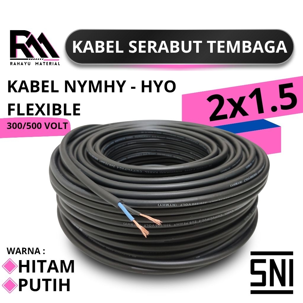 Jual Kabel Listrik NYMHY - HYO 2x1.5 mm² Serabut tembaga SNI per meter | Shopee Indonesia