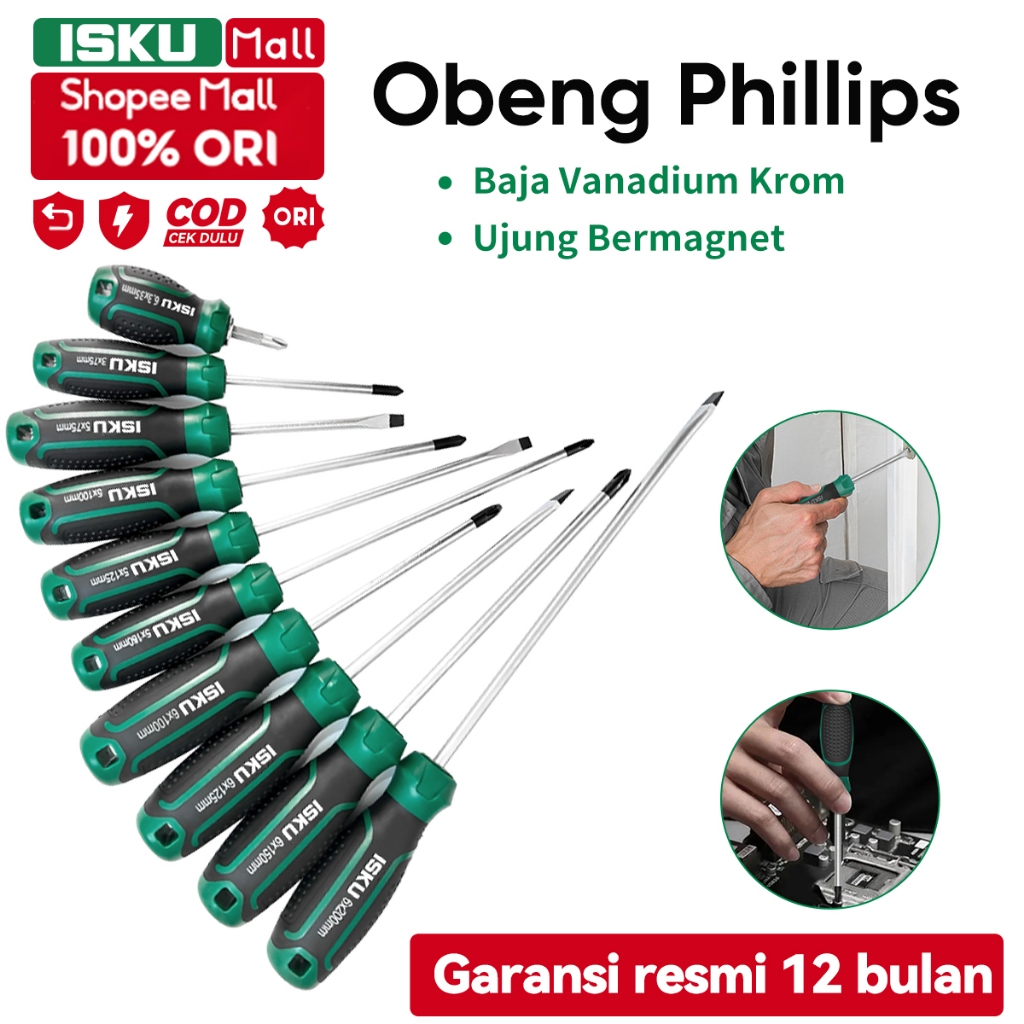 Jual ISKU Obeng Magnetik Plus Minus Obeng Set Perkakas Set Obeng Magnet ...