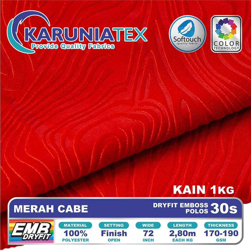 Jual Kain Dryfit Emboss Polos Premium 30s Merah Cabe Kiloan | Karunia ...